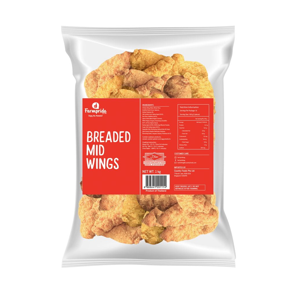 🍗 Farmpride Breaded Mid Wings 1kg (Frozen Halal)